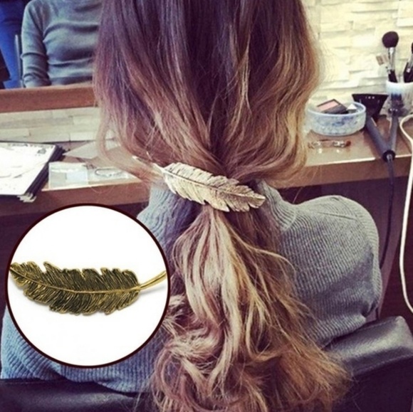 Accessories | Gold Feather Boho French Barrette | Poshmark